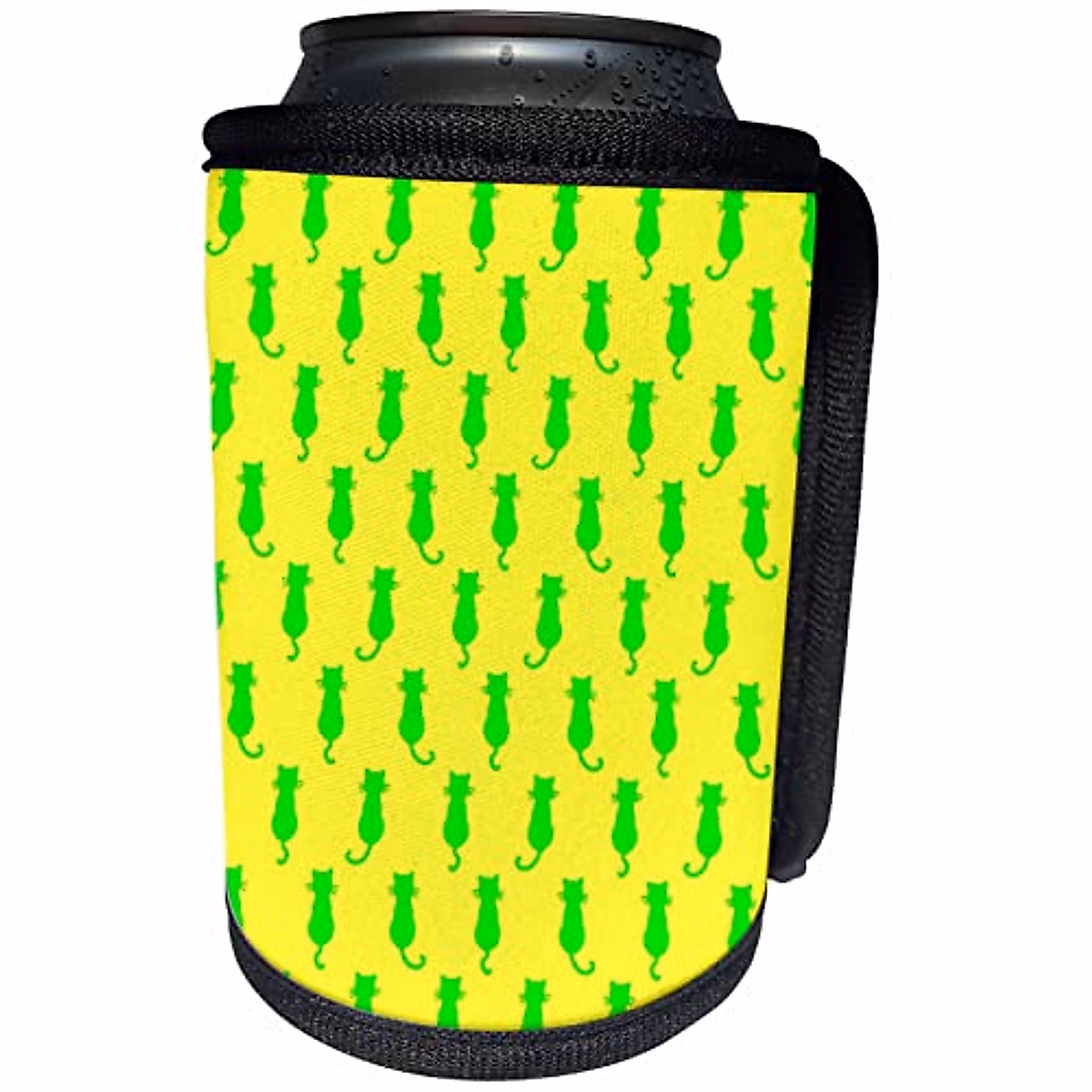 3dRose Polka Dot Pet Pattern Lime Green Cats On Yellow - Can Cooler Bottle Wrap (cc_352404_1)