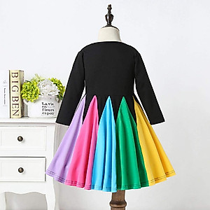 Toddler Baby Girls Rainbow Ruffle Strap Tutu Dress Casual Cotton Twirly Skater Skirt Kids Princess Birthday Outfits Summer Sundress Clothes Pageant Party A Line Dresses Black (Long Sleeve) 4-5T