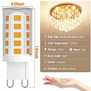 Luckystyle G9 LED Bulb,4W Led G9 Light Bulbs for Chandelier Lighting,Soft Warm White 2700k Bulb 120V 450LM,No-Flicker 360° Beam Angle,Ceramic Bi Pin Base,Led G9 Bulbs for Home Lighting Bathroom 6 Pack