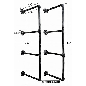 Industrial Wall Mounted Iron Floating Pipe Shelves/Racks/Storage/Bookcases, DIY Open Bookshelves/Shelving for Kitchen/Office, Retro Black,(4-Tier Shelf Brackets,Not Include Planks)
