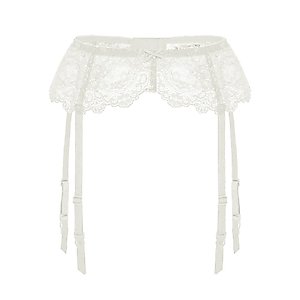 CITUYER Sexy Lace Adjustable Garter Belt High Waisted Hollow Out Lace Suspender Garter Belts for Women (White-L)