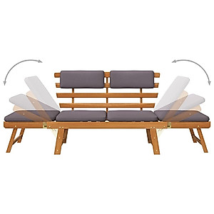 vidaXL 2-in-1 Convertible Outdoor Bench, Patio Daybed, Garden Day Bed, Weather-Resistant Solid Acacia Wood, 26.8" x 74.8" x 29.1" Brown Frame & Dark Gray Cushion