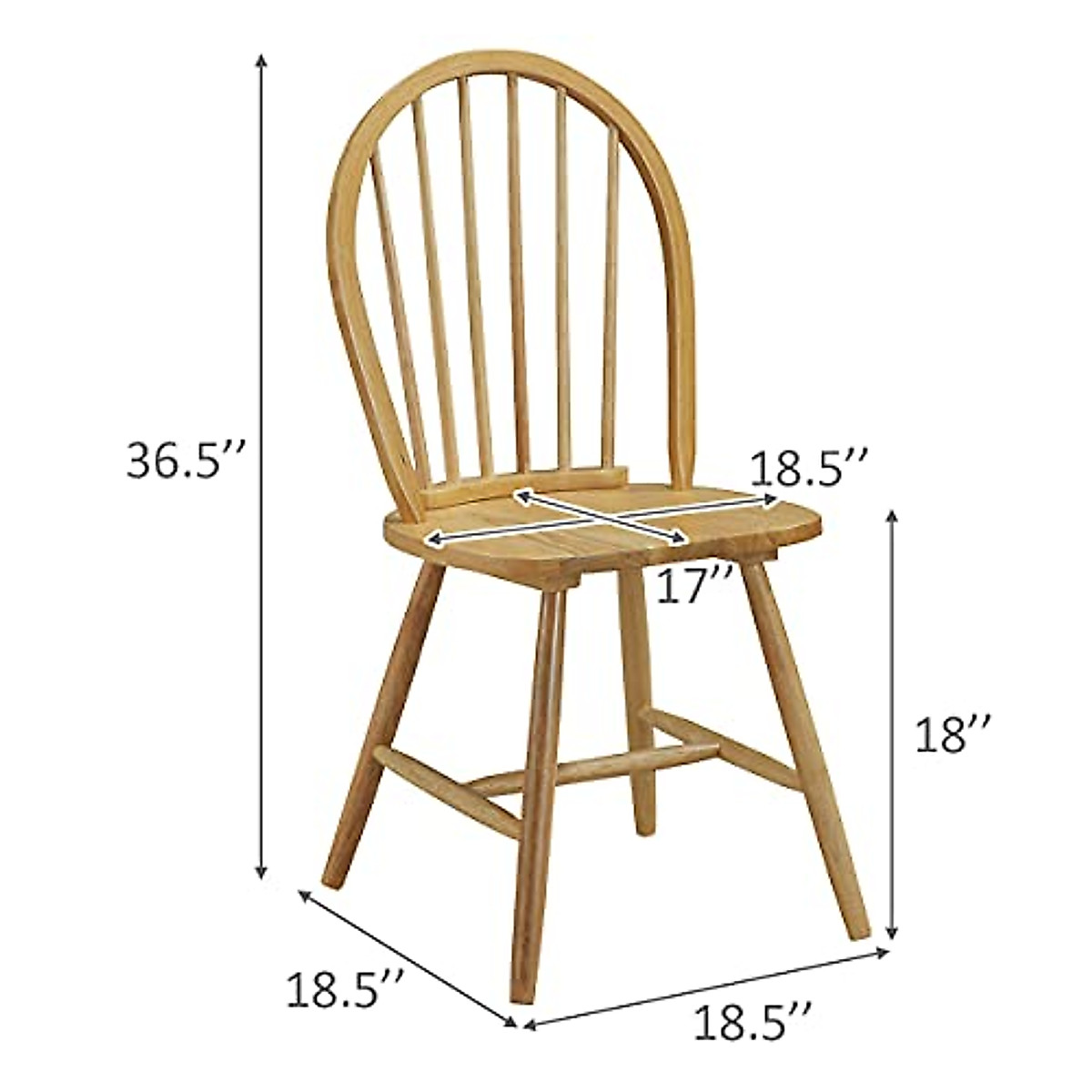 Giantex Set of 4 Windsor Chairs, Wood Dining Chairs, French Country Armless Spindle Back Dining Chairs, Farmhouse Kitchen Dining Room Chairs, Oak