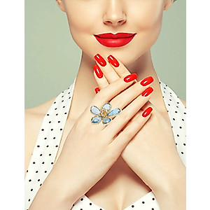 AIKAITUO Blue Crystal Large Petal Adjustable Ring Fashion Women's Clothing Accessories&Personalized Ball Party Christmas Gift