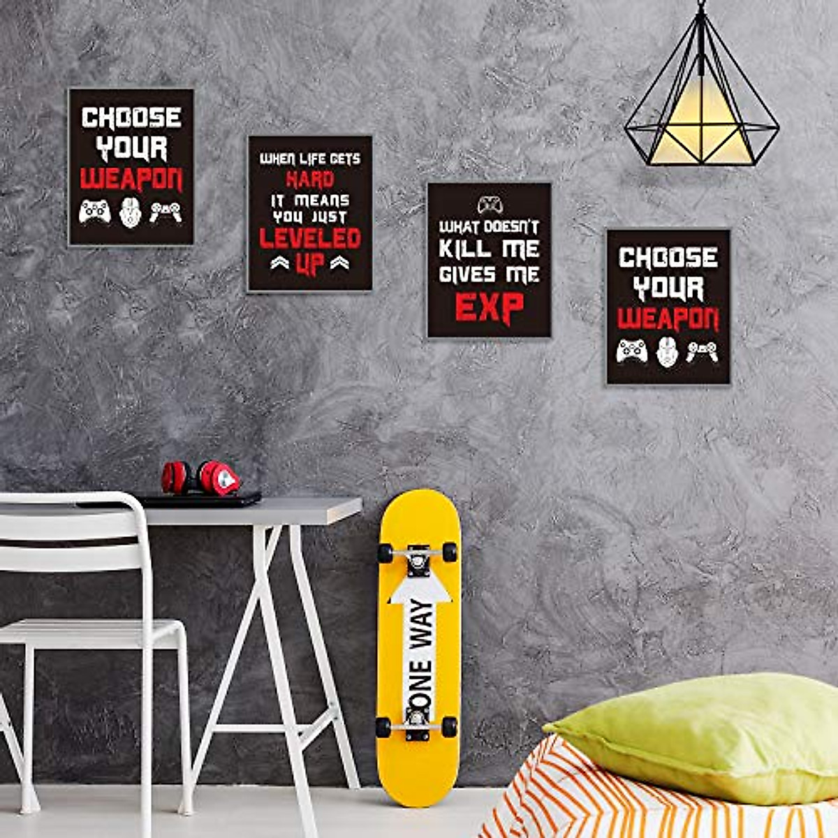 Zonon 7 Pieces Gaming Art Prints Gaming Posters for Gamer Room Decor, Video Game Gamer Wall Decor for Men Boys Kids Playroom Bedroom Home Decoration Man Cave, Unframed (Black and White)