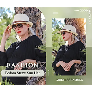 Simplicity Panama Style Fedora Hats for Women Straw Fedora Sun Hat with Band Fedora Hats for Men Straw Hats for Men Fedora Hats,Natural,L/XL