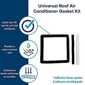 Camco 14-Inch x 14-Inch Universal Camper Roof A/C Gasket Kit | Features a Waterproof Compression Seal, Self-Adhesive Picture Frame Gasket, and Self-Adhesive Leveling Pads (25071)