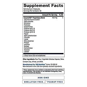 1MD Nutrition EnzymeMD - Digestive Enzymes Supplement - Doctor Formulated | 18 Plant-Based Enzymes - Gas & Bloating Support | 60 Capsules