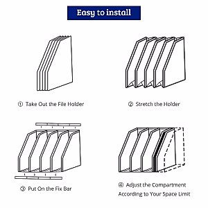 Lemical Freely Expanding 4 Vertical Compartment Collapsible Magazine File Holder Space Saving Rack Home Kitchen Desk Organizer No Need Assemble Gray