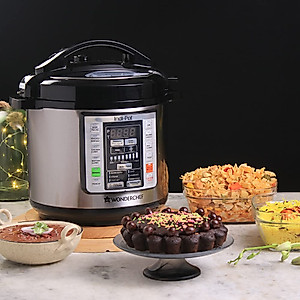 Wonderchef 6 Quart Indian Cooking Multi-use Programmable 7-in-1 Stainless Steel Pressure Cooker, Steamer, Yogurt Maker, Sauté, Rice Cooker, Warmer and Slow Cooker; 6-quarts