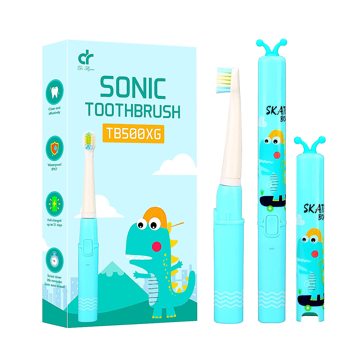 Dr. Ryan Kids Children's Electric Sonic Toothbrush Rechargeable with Extra Soft Bristles Heads, Soft Tongue Cleaner, Smart Timer and 3 Modes