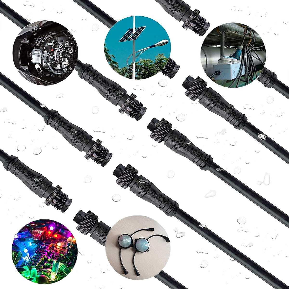 WOODGUILIN Y Shape 2 Pin Connector Outdoor LED Connector Splitter,16AWG Cable with Metal Nut for Automotive,Marine,Outdoor LED Strip.(1 Y Connector+3 Branch Heads)