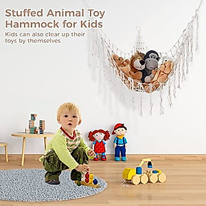 Homaisson 59'' Stuffed Animal Toy Hammock with Hooks, Corner Hanging Net, Macrame Large Corner Mesh Toy Storage, Toy Hammock Organizer, Plush Animal Display Holder