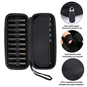 Hipiwe EVA Essential Oils Carrying Case Organizer for 20 Bottles 5ml 10ml Standard and Rollers Bottles Portable Hard Shell Essential Oils Travel Bag Holder for Essential Oils Bottle Storage (Black)