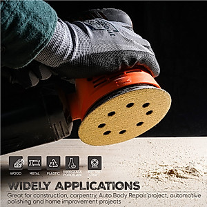 AugTouf 5 Inch Sanding Discs Hook and Loop, Assorted Grits 8 Hole Aluminum Oxide Sanding Discs for Random Orbital Sander - 100 Pack (60-800 Grit) by toolant