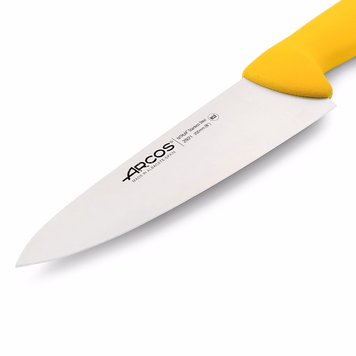 ARCOS Chef Knife 8 Inch Nitrum Stainless Steel and 200 mm blade. Professional Multipurpose Cooking Knife. Ergonomic Polypropylene Handle. Series 2900. Color Yellow