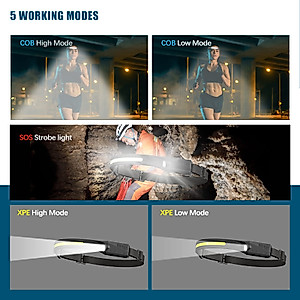 LED Headlamp Flashlight, 2 Pack Rechargeable Bright LED Headlamps with Motion Sensor, Wide Beam 230°Illumination & Spotlight,Lightweight Headlight with Clips for Hardhat, Camping Gear, Hiking, Fishing