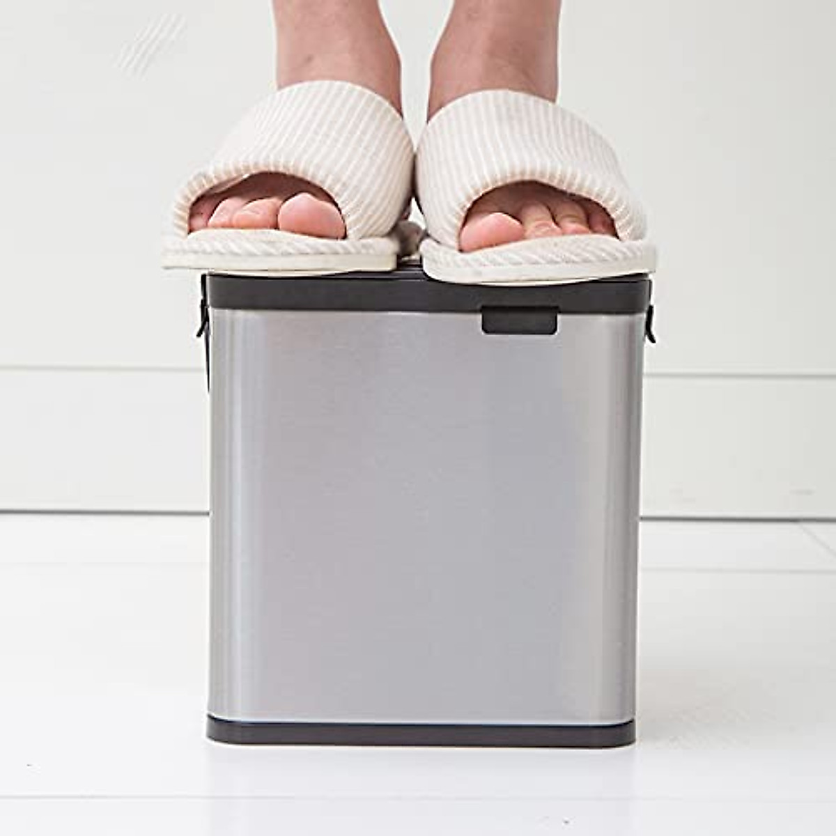 ZIRANU for Creative Kitchen Hanging Trash Can with Lid Handle Cabinet Door Stainless Steel Garbage Bin Wall Mounted Rubbish Waste Paper Basket Basin Bucket