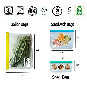 Reusable Storage Bags – 12 Pack BPA FREE PEVA LEAKPROOF Ziplock Freezer Bags (4 Gallon Bags, 4 Sandwich Bags, 4 Snack Bags) EXTRA THICK Resealable Bags for Meat Fruit Veggies