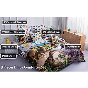 NiuOne Dinosaur Bedding Twin Comforter Set for Boys/Kids/Girls, Dinosaur Twin Bedding Set, 9 Piece Dinosaur Comforter Set Twin Size Bed in a Bag, Soft Microfiber Kids Summer Comforter Set Twin Size