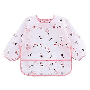 PandaEar 5 Pack Long Sleeve Bibs| Waterproof Full Bib with Sleeves for Babies Infant Toddler 6-24 Months| Mess Proof Baby Smock for Eating| Baby Apron for Feeding