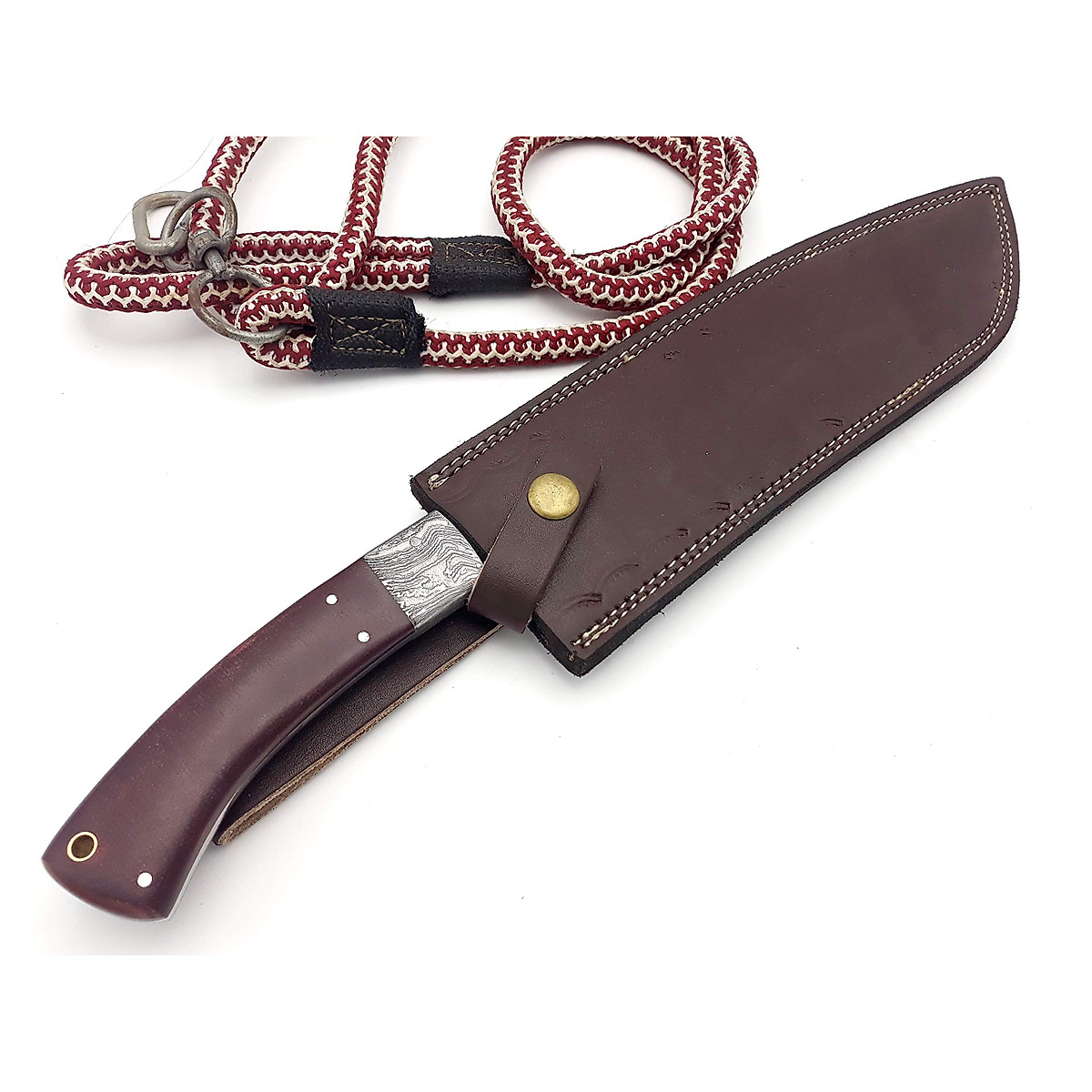 Nooraki-57 Premium Quality Outdoor/Survival/Hunting Knife - Damascus Steel 256 Layers with Genuine Leather Sheath 15 inch Full Tang