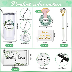 5 Pcs Wedding Proposal Gift Set Including 20 oz Tumbler Bachelorette Makeup Bag Hair Scrunchies Hair Ties Card Crystal Diamond Ballpoint Pen for Bridal Shower Wedding Party (Maid of Honor)
