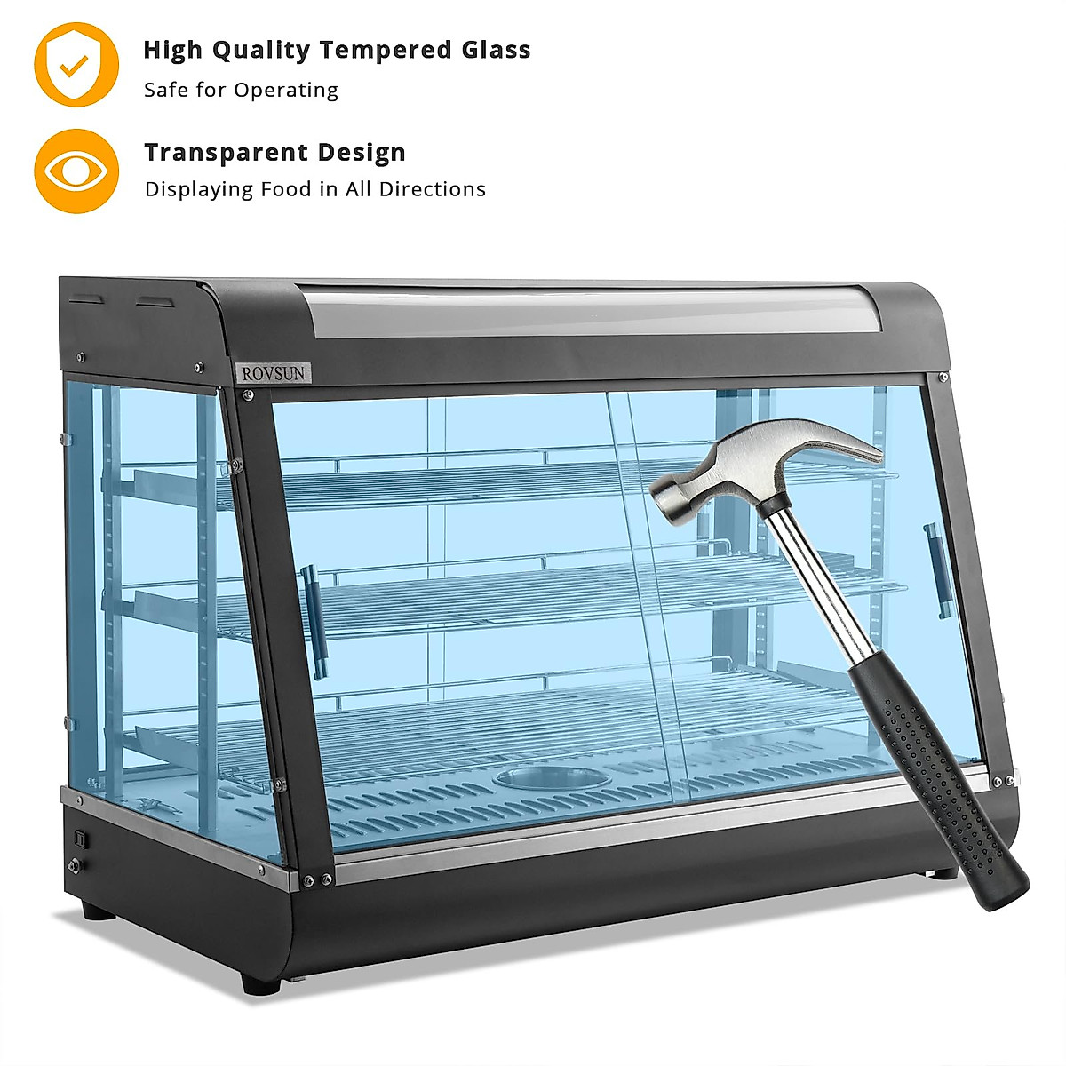 ROVSUN Pizza Warmer Food Warmer Display Countertop, Electric Commercial Food Warmer w/LED Adjustable Removable Shelves Glass Door, Pastry Display Case for Buffet Restaurant Party (35" Length-1500W)