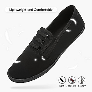 Women's Canvas Slip on Sneakers Casual Slip on Walking Shoes Womens Tennis Shoes Flat Dress Shoes Non Slip Work Shoes(Black Mno.us8)