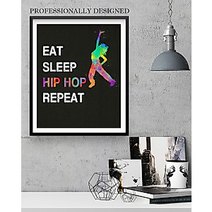 Eat Sleep Hip Hop Repeat, Girl Dancer Abstract Quote Wall Art Print 11"x14", Unframed Poster, Ideal for Lovers of Hip Hop, Freestyle Dance, Dance Teacher, Dance Studio Decor