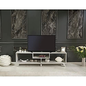 FUYUNSHENG Parma Mid Century Modern Tv Stand Open Shelving Entertainment Centre 67 inch Tv Unit, Walnut (Grey)