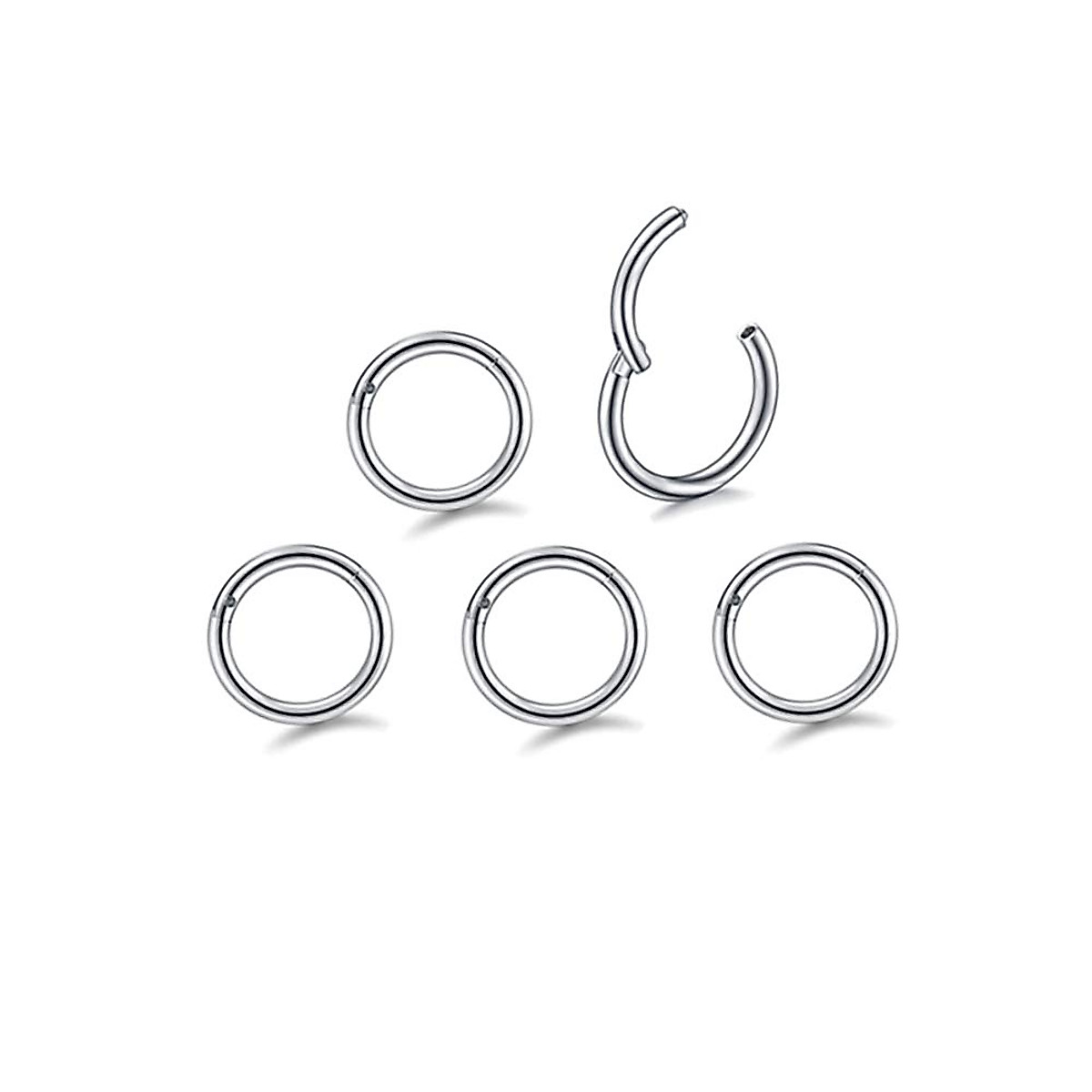 5Pcs 16G 18G Surgical Steel Nose Rings Hoop Tragus Septum Cartilage Hoop Earrings For Women Men Body Piercing Jewelry Kit Bar Length 6mm/8mm/10mm/12mm/14mm (5Pcs -16G - Steel - 6mm)