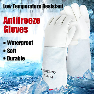 BEETRO -292℉— -418℉/-180℃— -250℃ or Above Antifreeze Gloves for Dry Ice Handling Liquid Nitrogen Low Temperature Resistant Sponge Inner 14 Inch