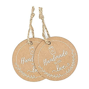100Pcs Kraft Handmade with Love Tags,Round Brown Tags with String,Handmade Paper Gift Tags,Personalized Gift Hang Tags for DIY Crafts,Gift Wrapping,Christmas,Wedding,Birthday,Thanksgiving Gift(2")