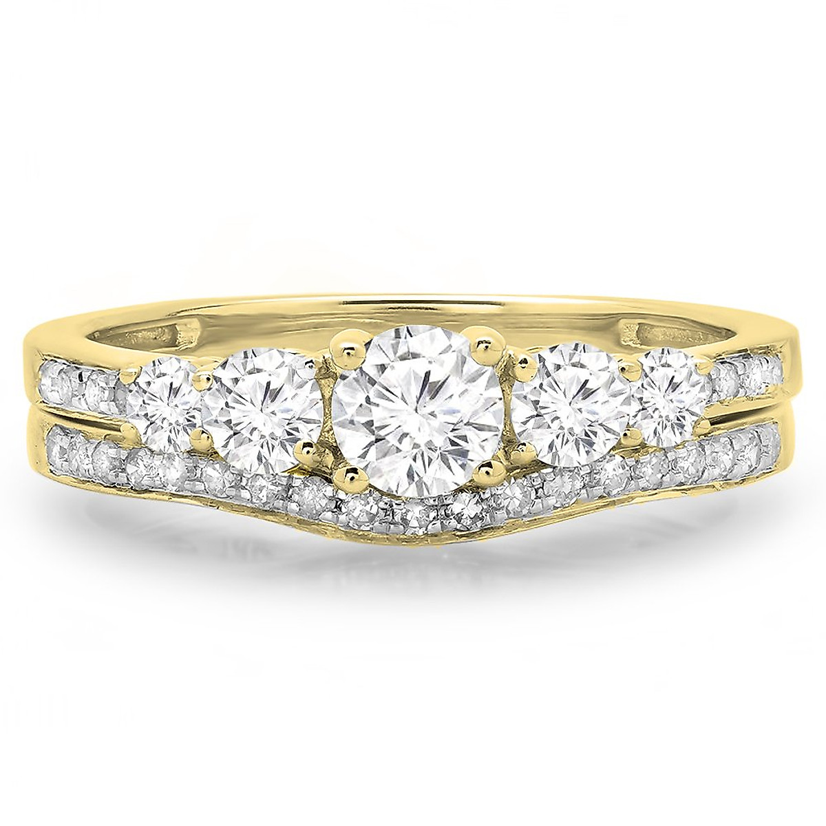 Dazzlingrock Collection 1.50 Carat (Cttw) 14K Round Diamond 5 Stone Engagement Ring Set 1 1/2 CT, Yellow Gold, Size 8.5