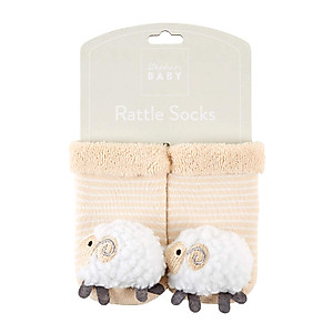 Stephan Baby Rattle Socks, Stripey Cream and White Lambs, Fits 3-12 Months