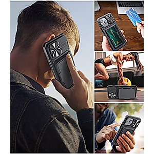 Vihibii for iPhone 14 Pro Max Case, Wallet Case with Card Holder (Storage 4 Cards), Slide Camera Cover & Kickstand [Military Grade Drop Protection] Phone Case 6.7" (2022), Black