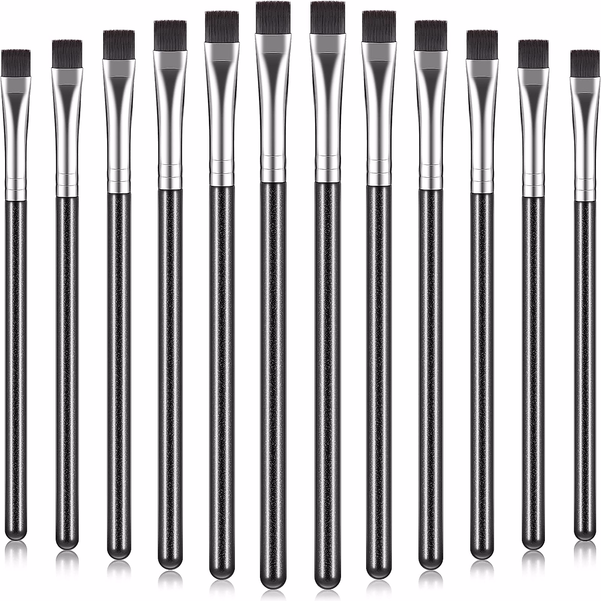 Nuogo 12 Pieces Flat Eyeliner Eyebrow Concealer Brush Flat Definer Eyebrow Brush Firm Stiff Thin Synthetic Bristle Concealer Brush Eyeliner Brush Applicator with Gel Powder Cream Cake Makeup for