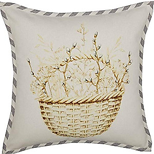 Gathering Basket Throw Pillow Cover, 20" L x 20" W, Garden Picking Basket, Botanical Design, Boho, Farmhouse Accent