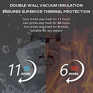 LB LEOBON 40 ounce insulated cup with handle, double-layer vacuum stainless steel material, equipped with straw, can keep warm or maintain cold drinks Reindeer I'll Be Home for Christmas white