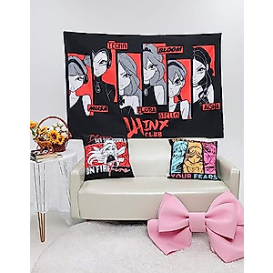 Winx Club Tapestry Wall Hanging Kawaii Friendship Dark Gothic Wall Tapestry for Living Room Bedroom (Pink)