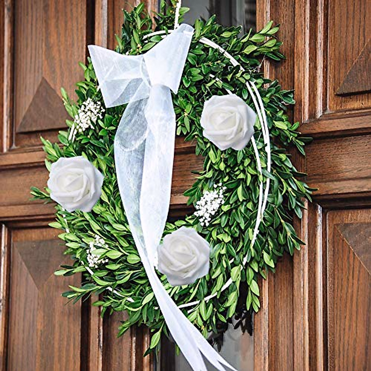 Artificial Flowers 25pcs White Real Looking Foam Rose Fake Flowers with Stem/Leaves for DIY Wedding Bouquets Centerpieces Floral Arrangments Home Party Decorations