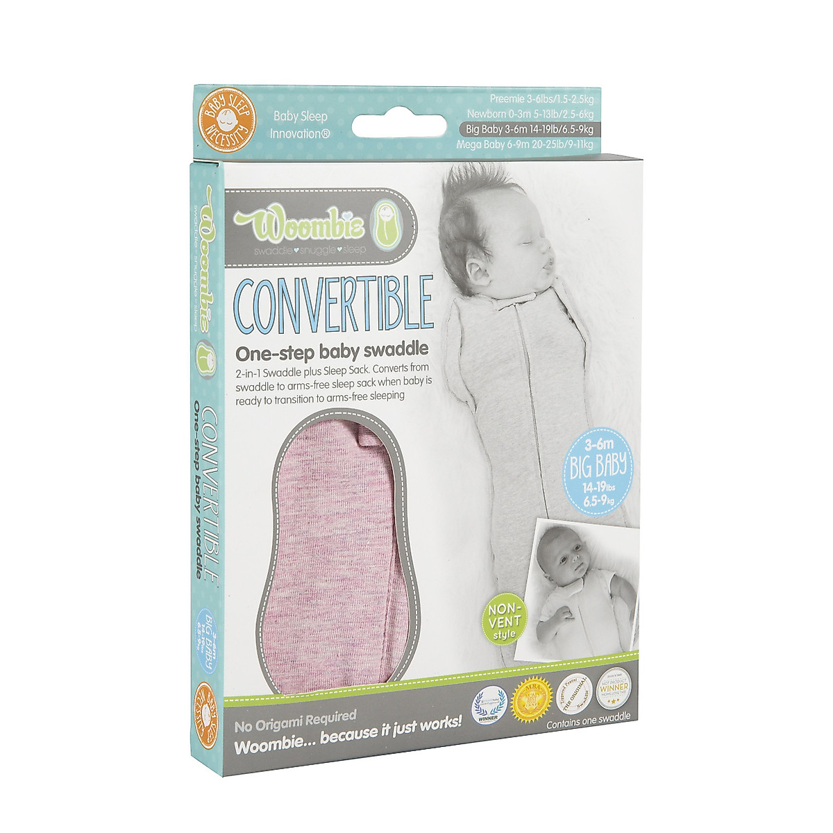 Woombie Convertible Baby Swaddling Blanket I Swaddle Converts to Arms-Free Wearable Blanket for Babies Up to 6 Months, Pink Posey 14-19 lbs