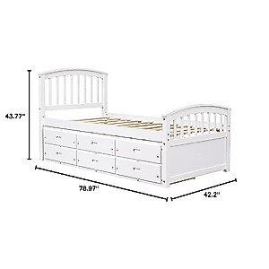 Merax Twin Size Solid Wood Platform Storage Bed with 6 Drawers, No Box Spring Needed, White