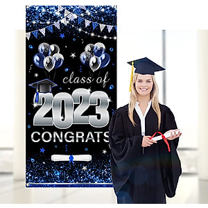 Congrats Grad Banner Decoration- Class of 2023 Large Blue Door Cover Banner Decoration for Graduation Party Supplies (Blue)