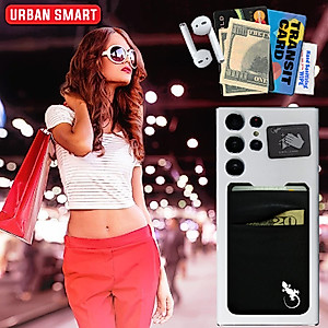 Double Pocket Gecko Phone Wallet - Smartphone Adhesive Card Holder - Cell Phone Pouch - Mobile Stick on Lycra Pocket by Gecko - Carry Credit Cards and Cash – (Black-White)