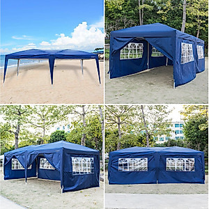 VINGLI 10x20 ft Pop Up Canopy Tent with 6 Sidewalls, Canopy 10x20 with Carry Bag, Outdoor Gazebo Canopy Tent Camping Tent, Patio Event Tent Outdoor Canopy Commercial Canopy (Blue)
