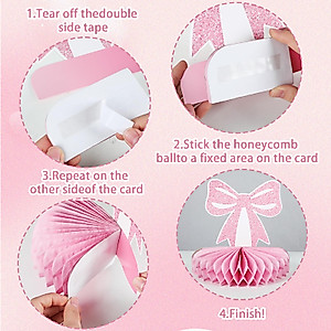 39PCS Pink Bow Birthday Party Decorations Set Girl Bow Banner Hanging Swirls and Honeycomb Centerpieces Pink Bow Banner for Girl Bachelorette Bridal Engagement Baby Shower Coquette Cute Party Supplies