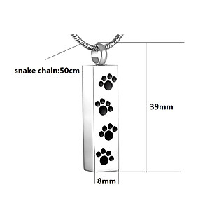 VEKETE Pet Urn Pendants For Ashes Stainless Steel Paw Print Keepsake Cremation Jewelry Necklace For Dog Cat