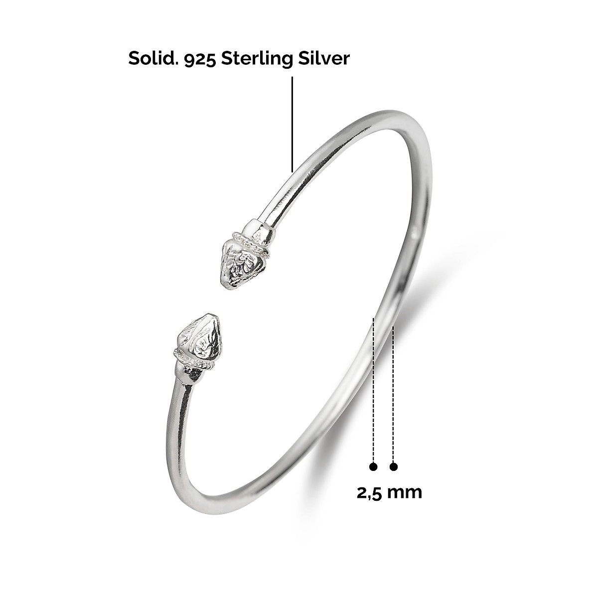 Better Jewelry Elegant Pointed Ends Solid .925 Sterling Silver West Indian Bangles, 1 pair